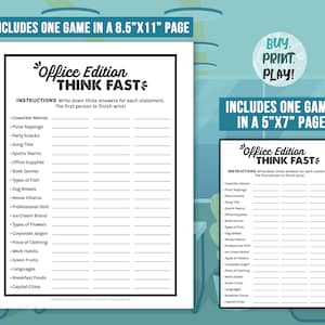 Office Party Think Fast | Printable Games for Work | Team Building ...