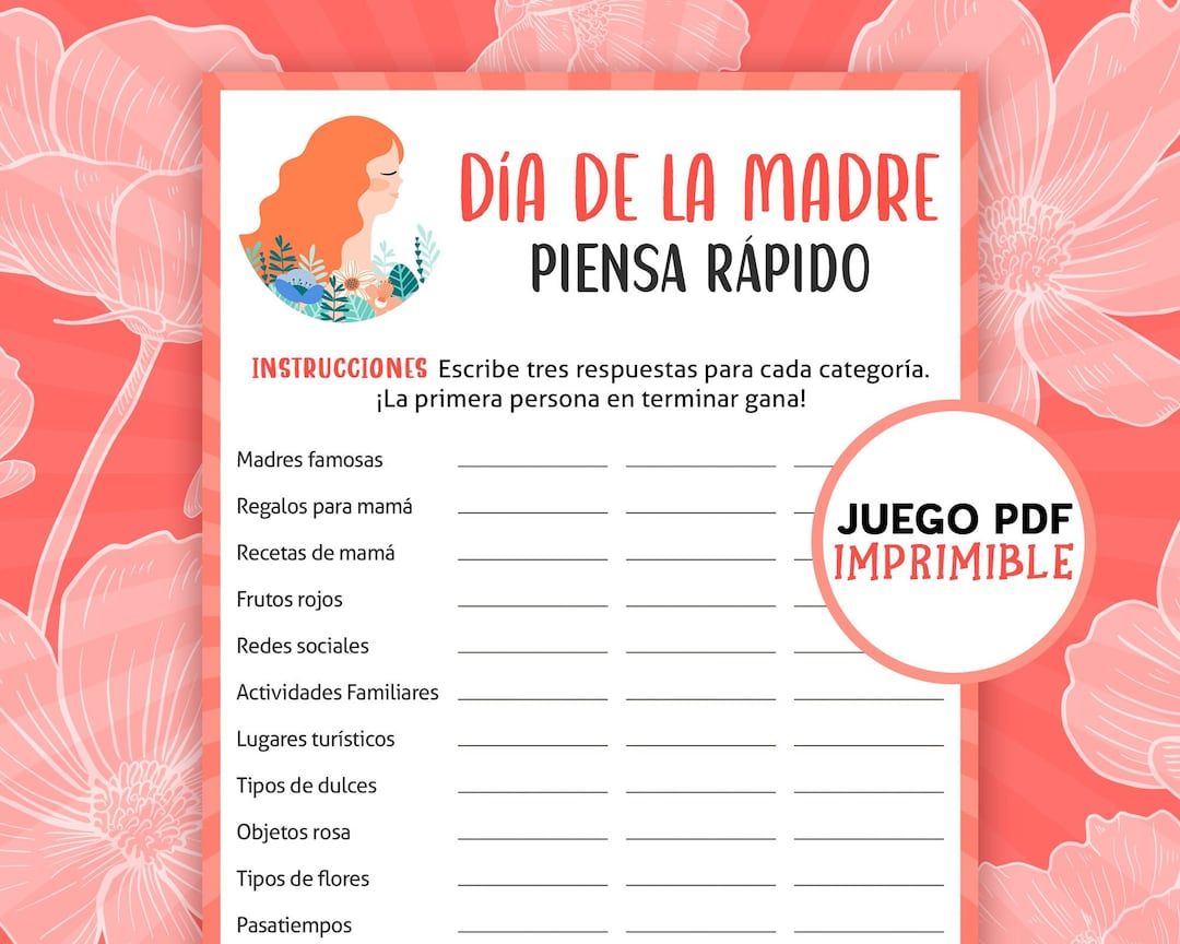 Mothers Day Think Fast in Spanish | Games for Kids, Teens & Adults ...