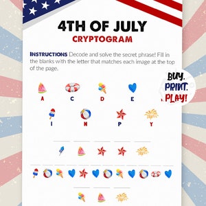 4th of July Cryptogram Game Fourth of July Games for Kids Independence ...