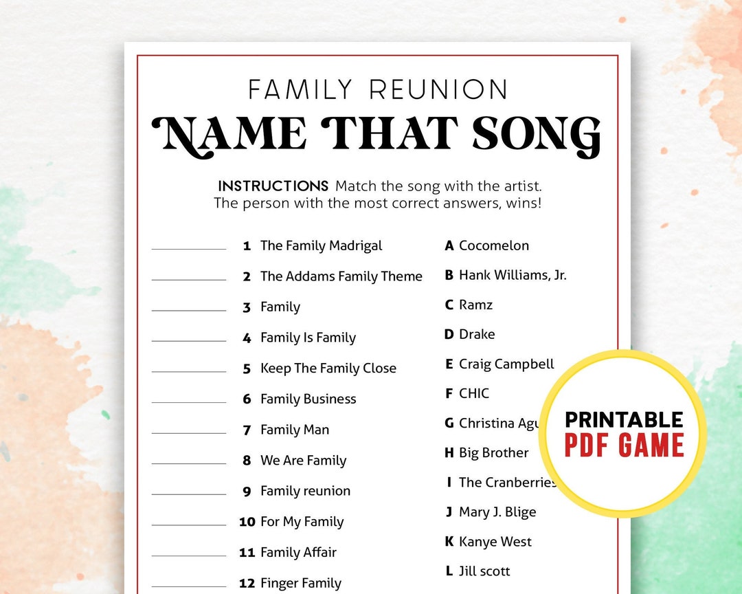 Family Name That Song Quiz Family Gathering Games Song Matchup Family ...