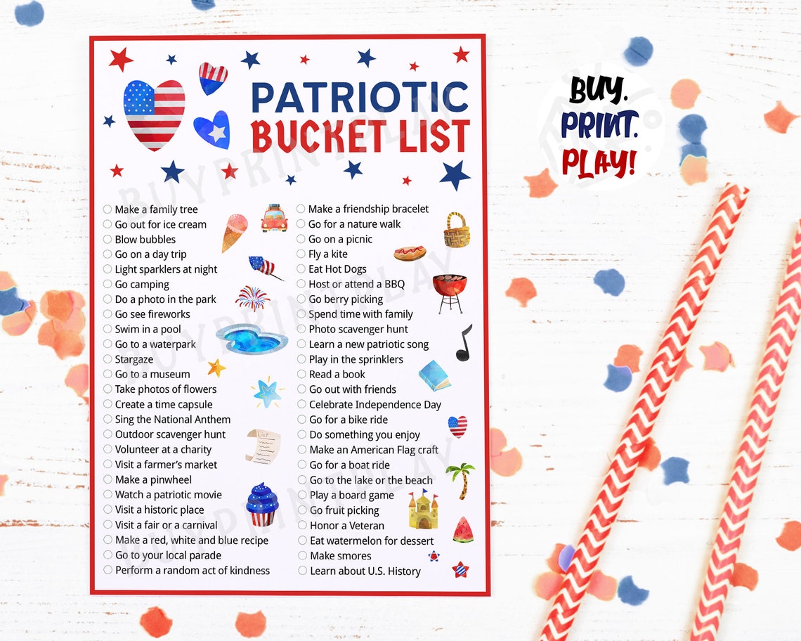 US Patriotic Bucket List 4th of July Printable Family Games | Etsy