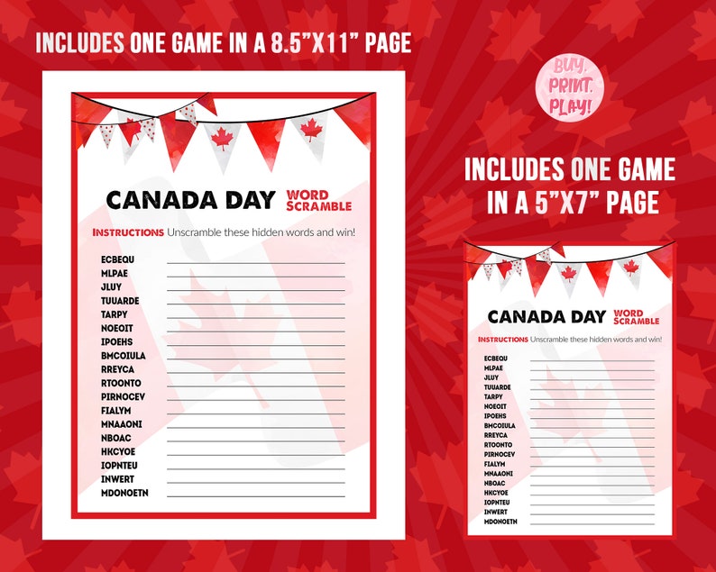 Canada Day Word Scramble First of July Printable Games | Etsy