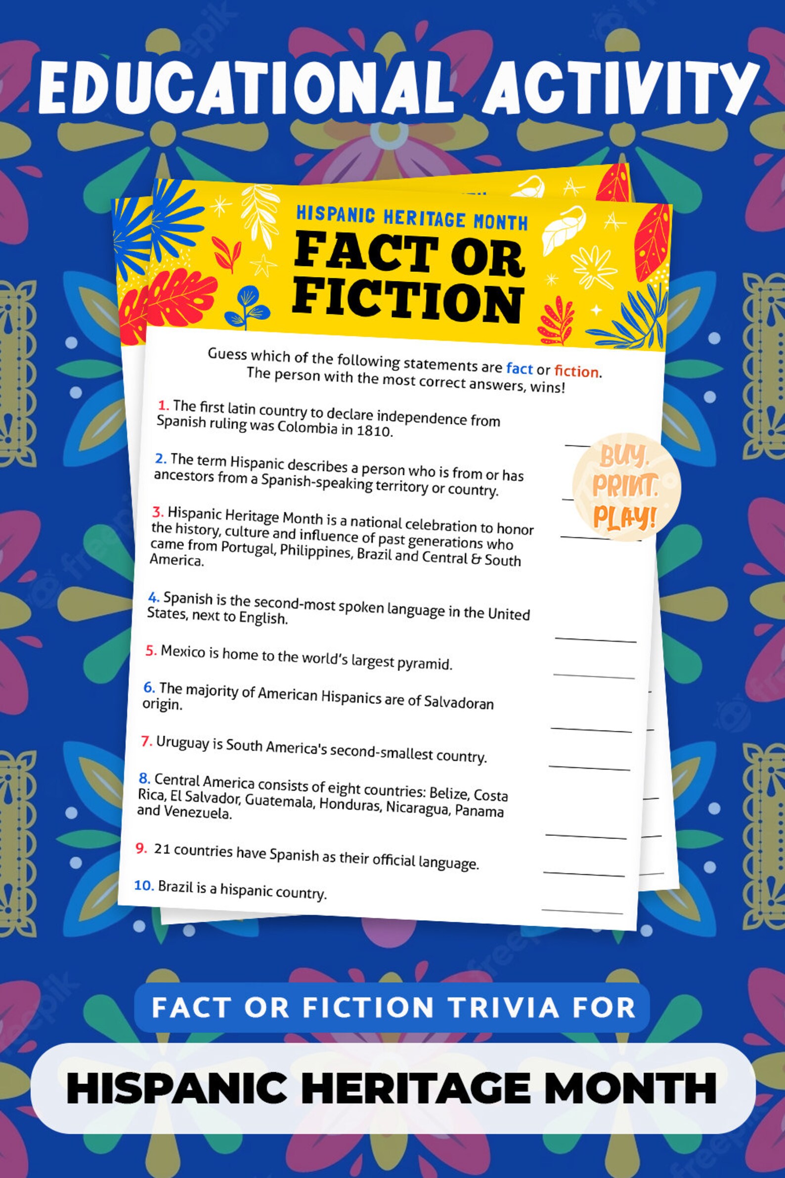 Hispanic Heritage Month Fact or Fiction Trivia Latin America History ...