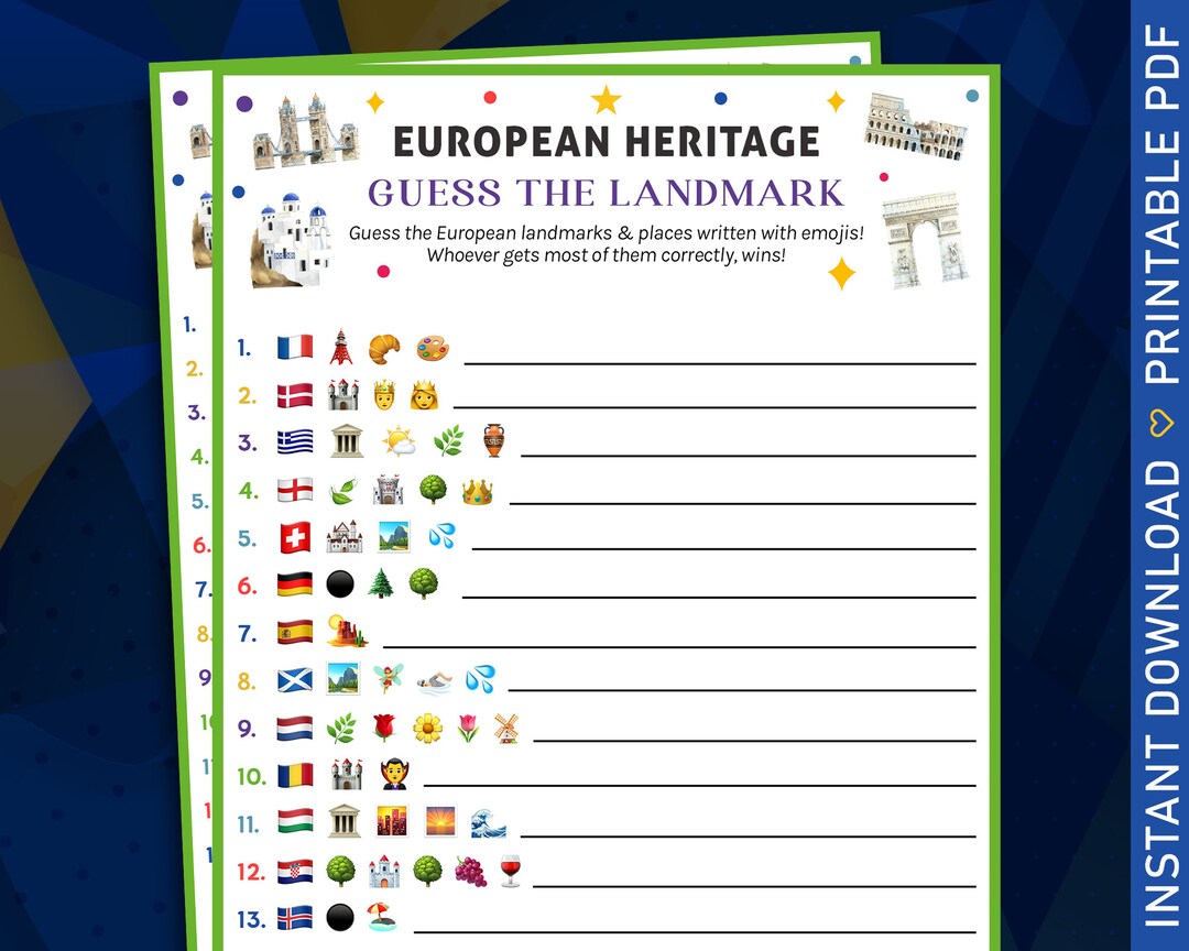 European Heritage Emoji Quiz Educational Activity Landmarks - Etsy