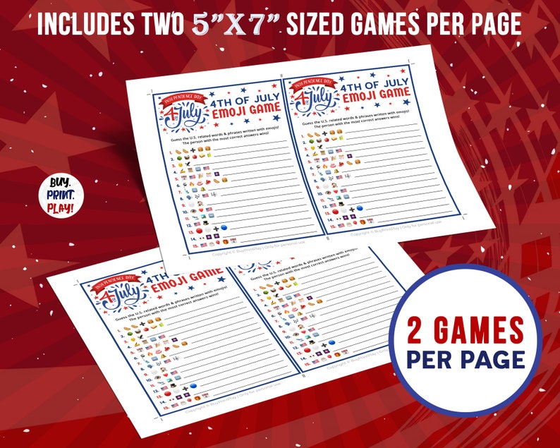 4th of July Emoji Quiz Game USA Patriotic Emoji Pictionary - Etsy