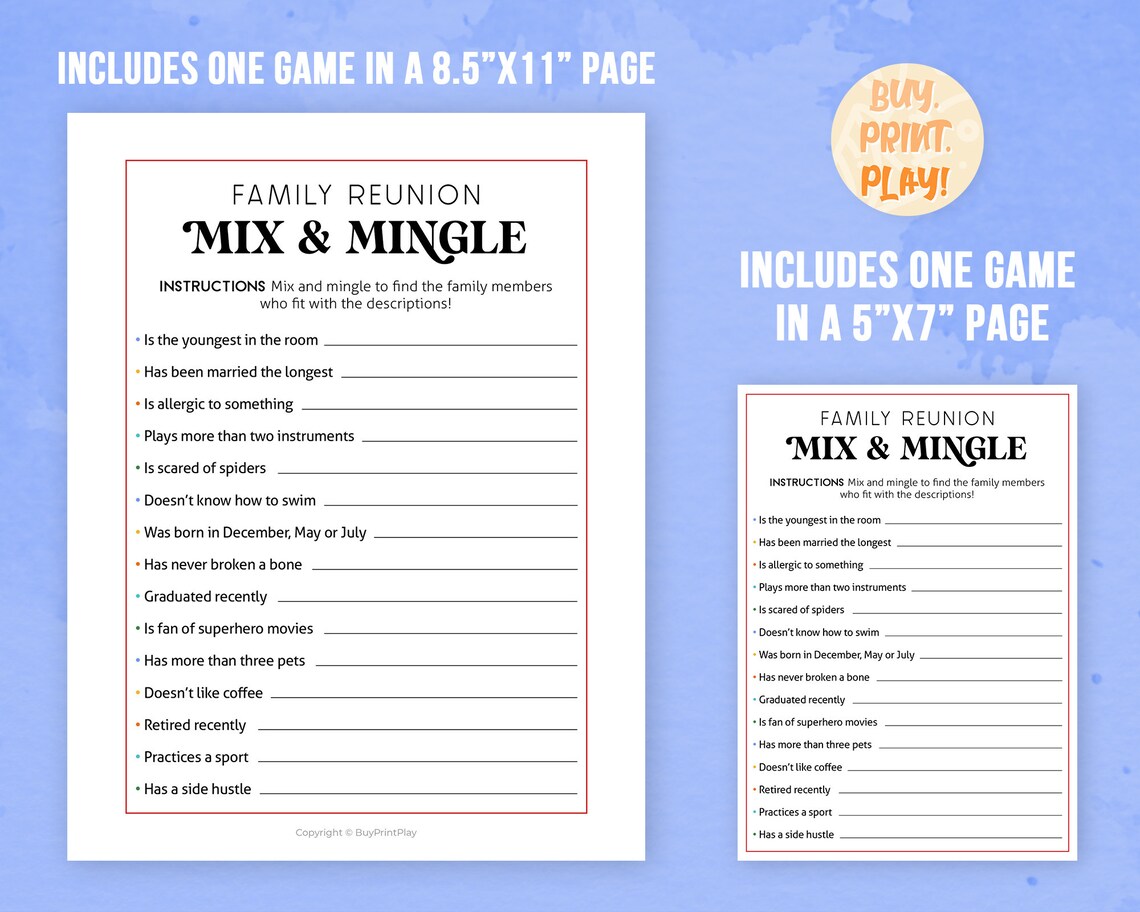 Family Reunion Mix and Mingle Game Family Gathering Party - Etsy