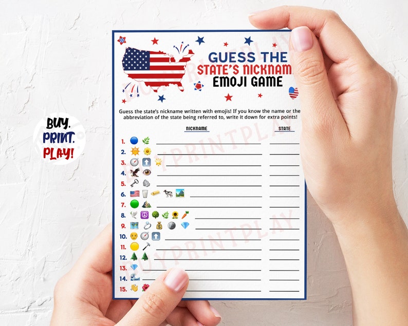 US States Nickname Emoji Quiz Game 4th of July Party - Etsy