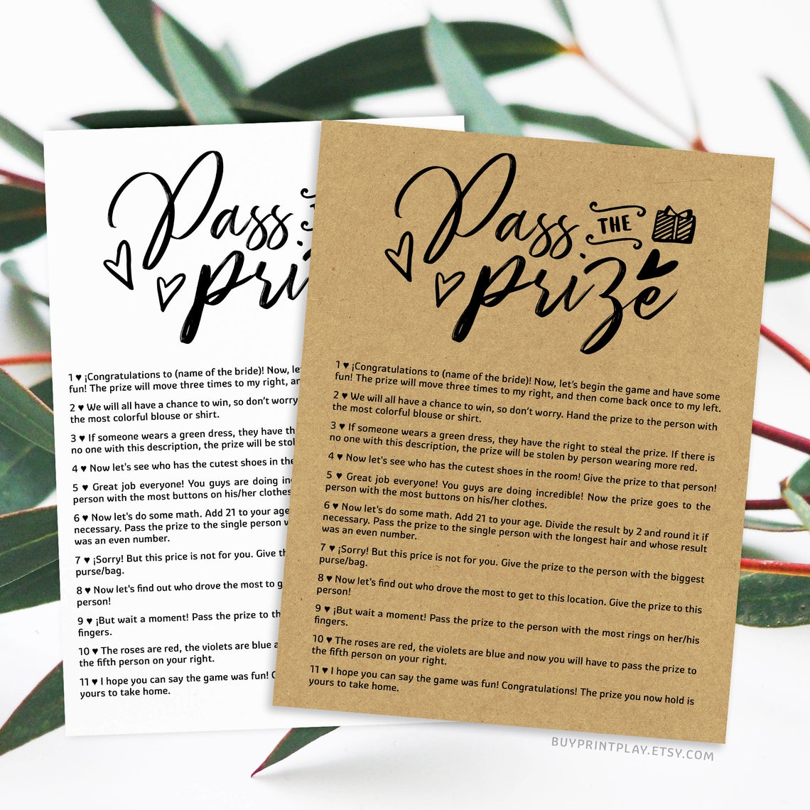 Pass the prize Bridal Shower Game Pass the Poem Printable | Etsy