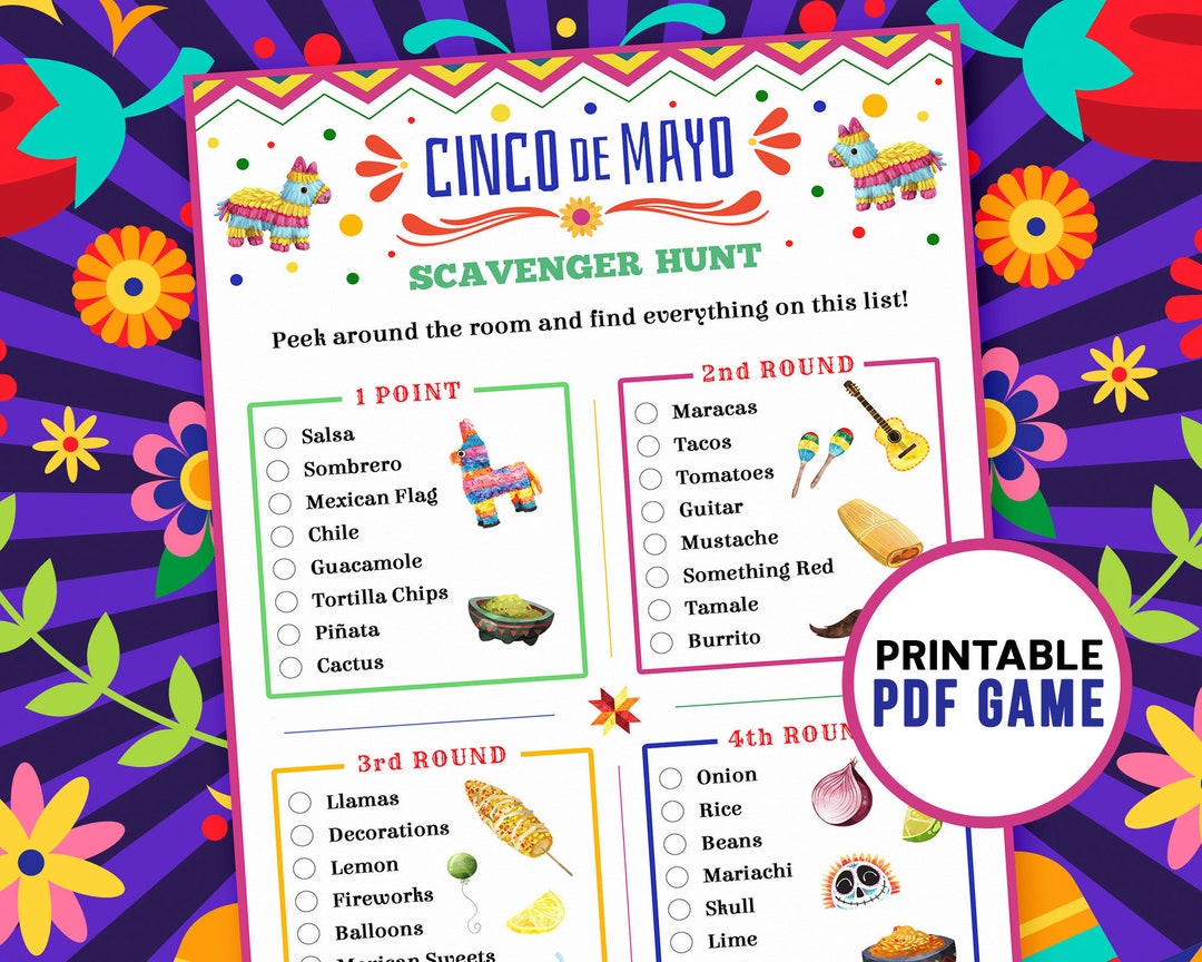 Cinco De Mayo Games - Scavenger Hunt | Printable Game | Family Games ...