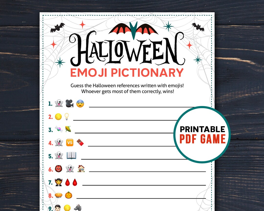 Halloween Emoji Pictionary Quiz Party Printable Games Trivia Activity ...