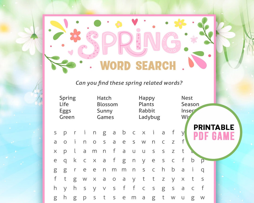 Spring Word Search | Springtime Printable Games | Activity for Adults ...