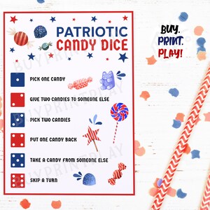 4th of July Candy Dice for Kids | US Independence Day Printable Games ...