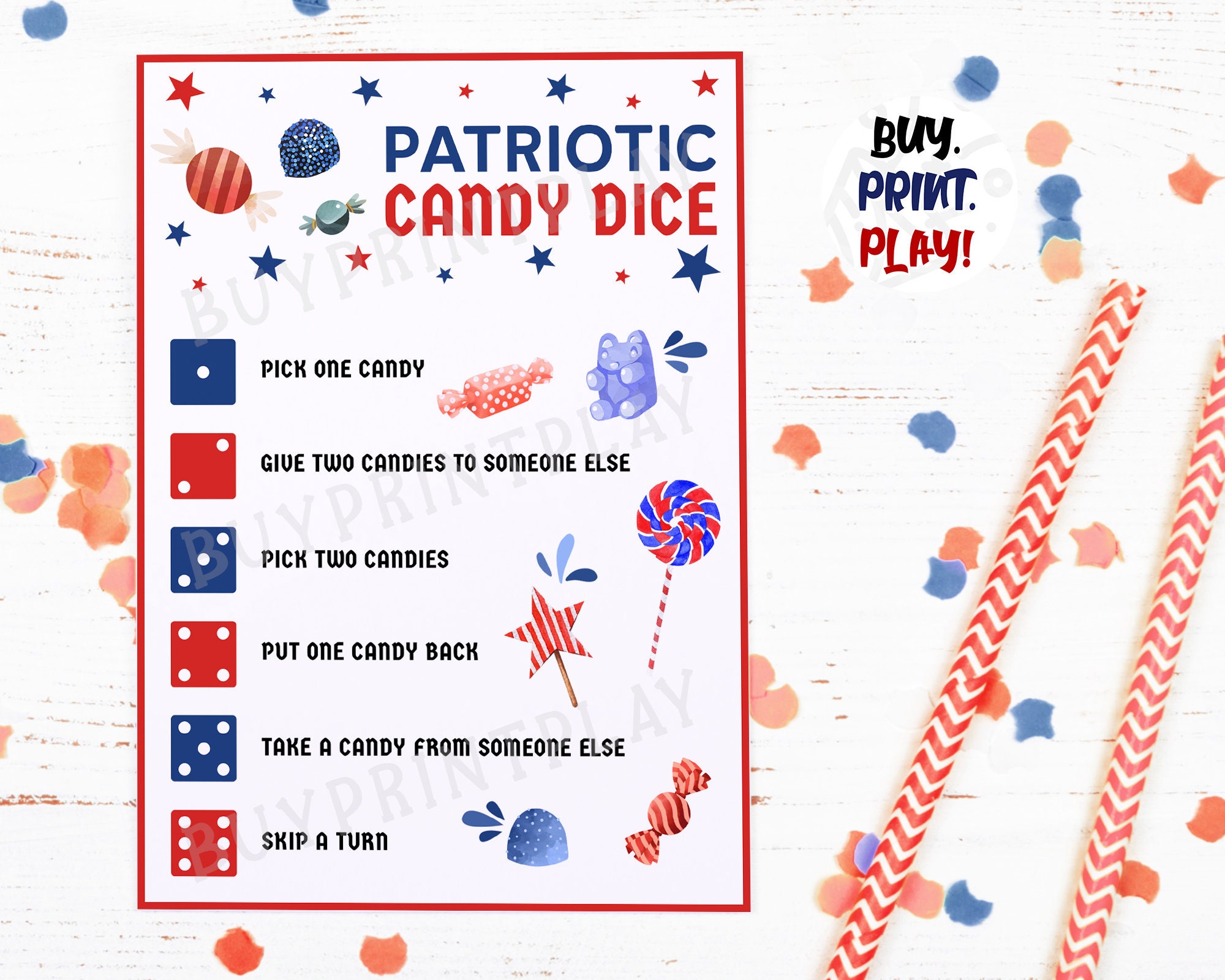 4th of July Candy Dice for Kids US Independence Day - Etsy