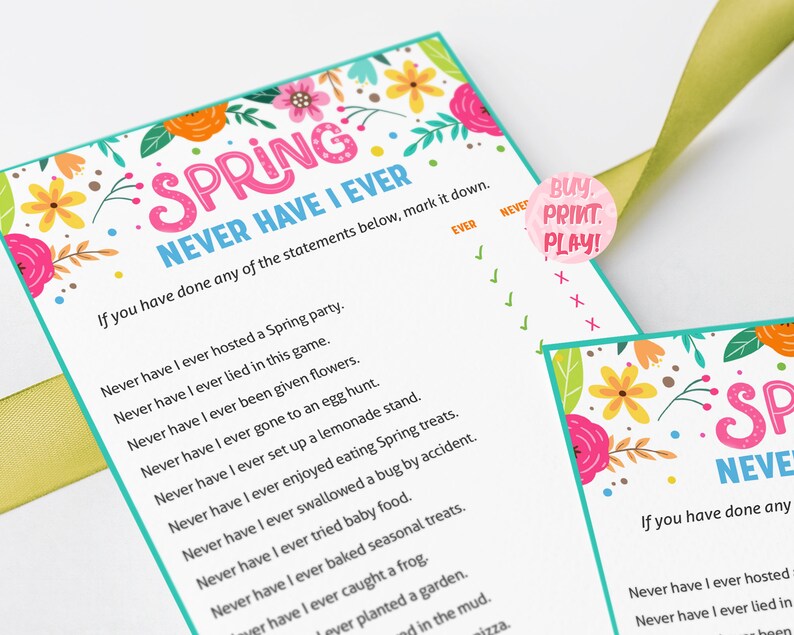 Spring Never Have I Ever Springtime Ever or Never - Etsy