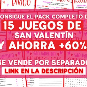 Valentines Day Bingo in Spanish Games for Kids and Adults Bingo De San ...