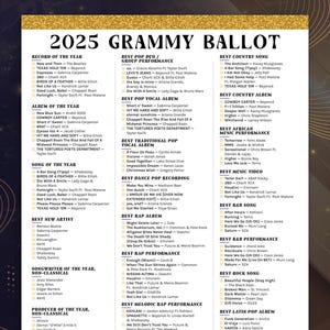 2025 Grammys Ballot for 67th Music Awards | Printable Predictions Game ...