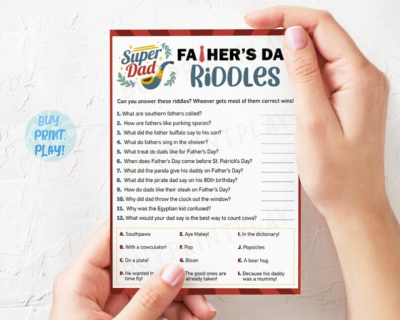 Fathers Day Riddles Game Dad Jokes Printable Activity for | Etsy