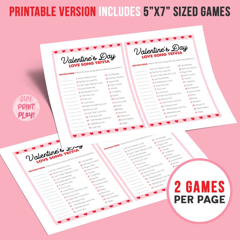 Valentines Games Love Song Trivia Valentines Day Virtual - Etsy