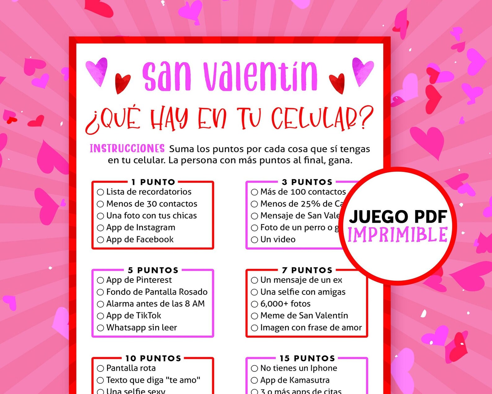 Spanish Valentines Day Whats on Your Phone Games for Adults | Etsy