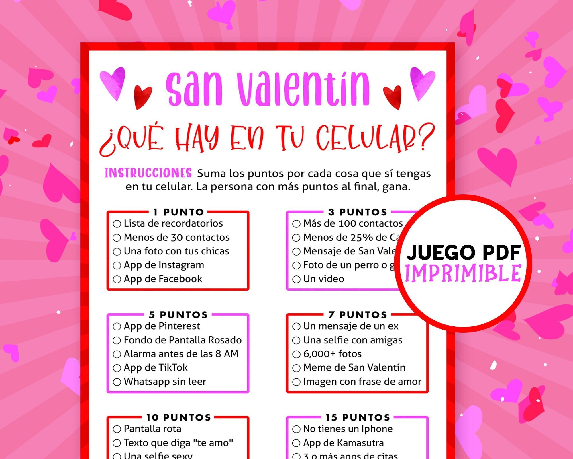 Spanish Valentines Day Whats on Your Phone Games for Adults | Etsy