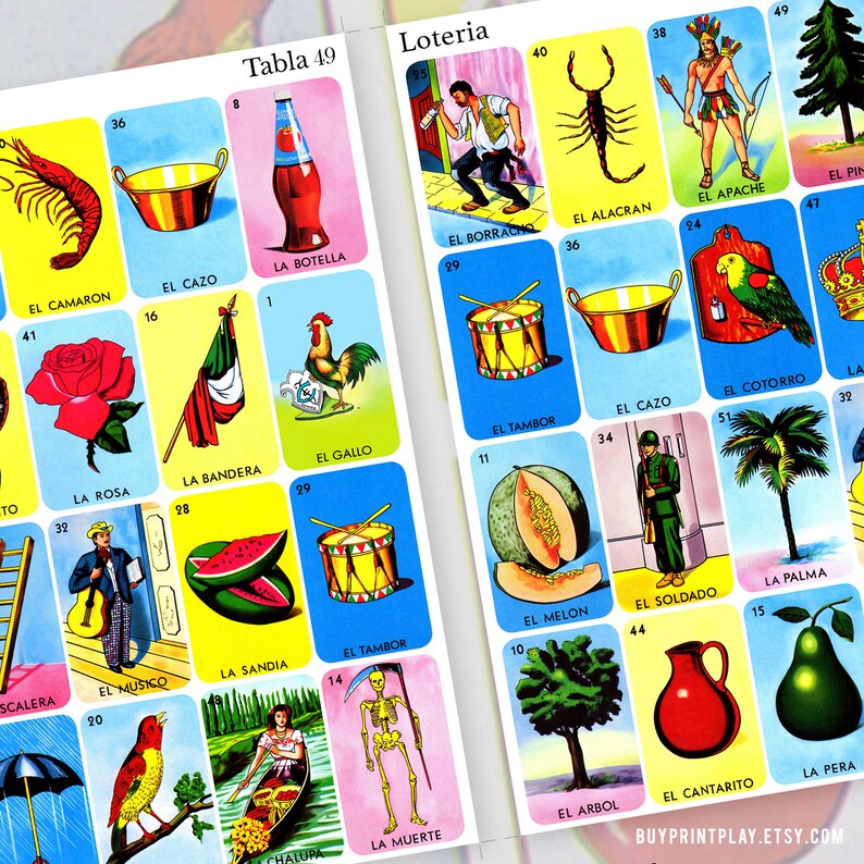 50 Mexican Loteria Game Cards 2 Different Versions 100 | Etsy