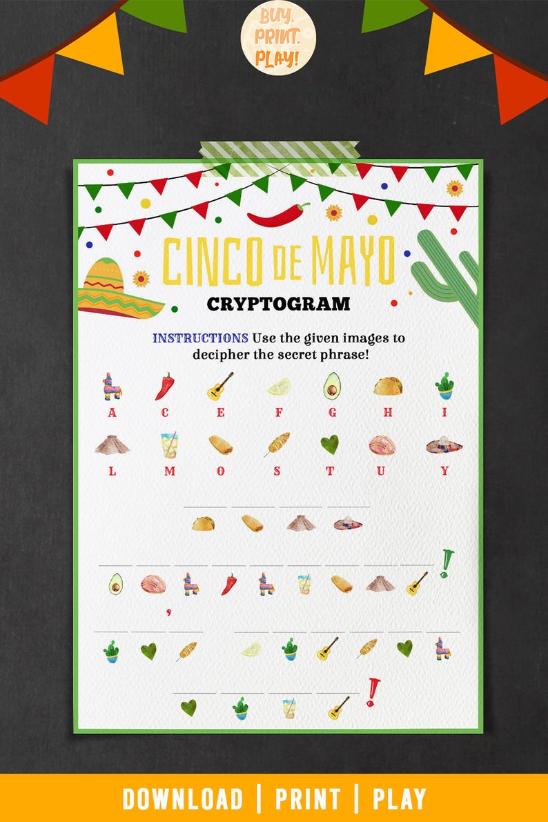 Cinco De Mayo Cryptogram for Kids Printable Games for School - Etsy
