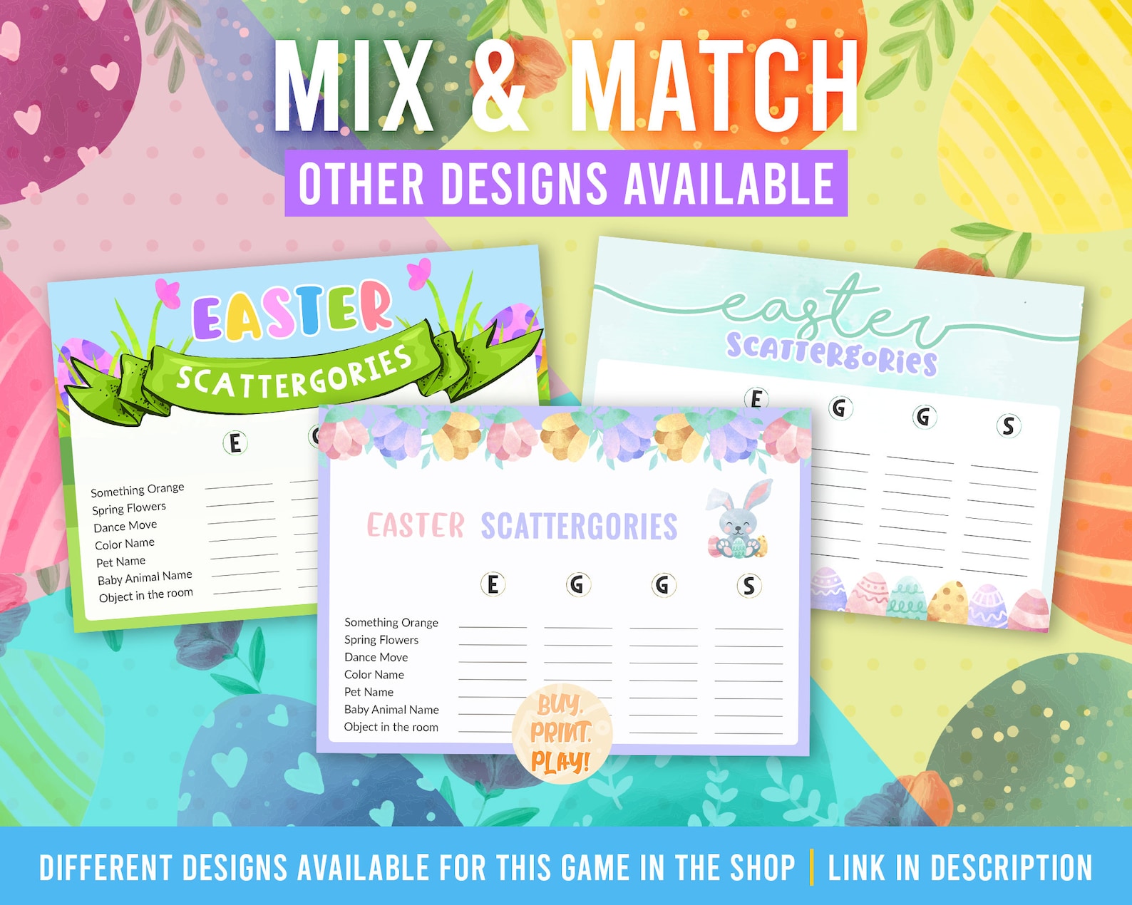 Printable Easter Scattergories Game Listing Categories Cards | Etsy