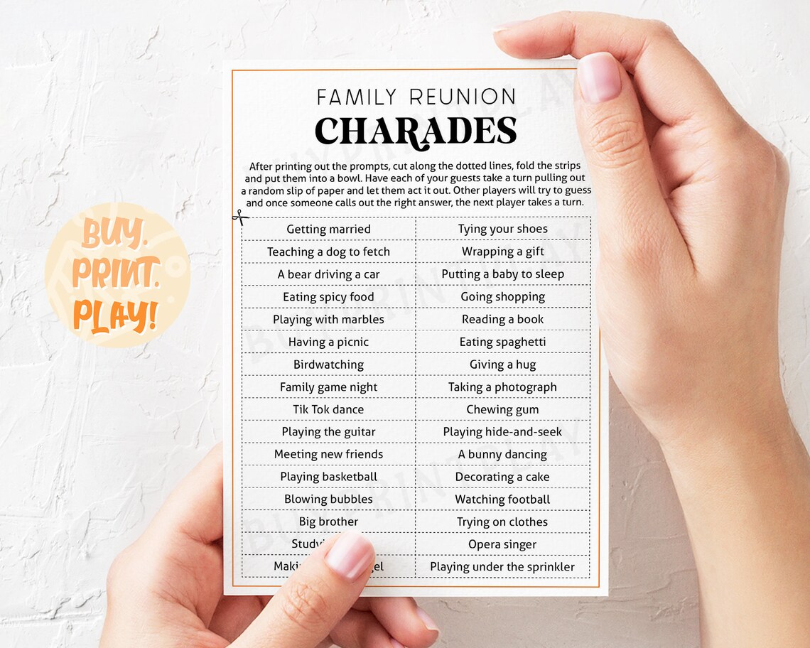 Family Gathering 32 Charades Prompts Family Reunion Party - Etsy
