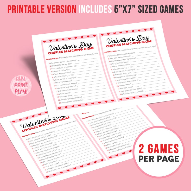 Valentines Couples Game Couple Matching Game Printable - Etsy