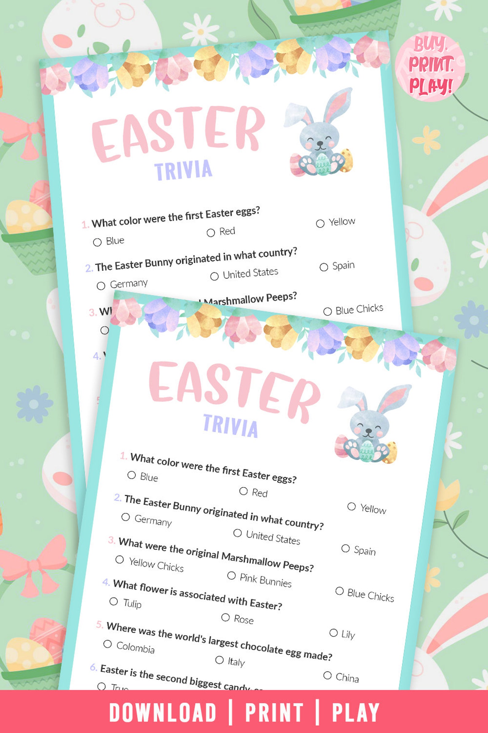Printable Easter Trivia Game Easter Quiz Games for Kids | Etsy