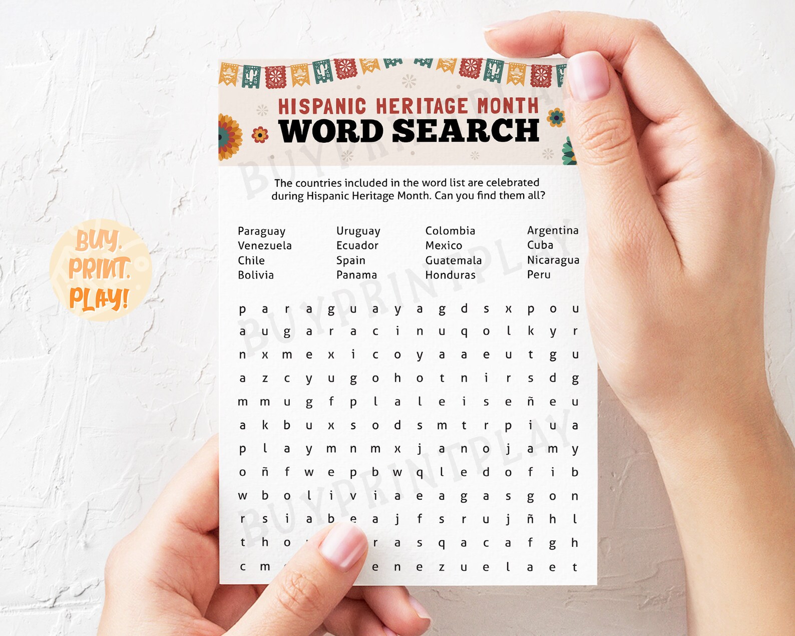 Hispanic Heritage Word Search Game Latino Heritage Month - Etsy