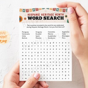 Hispanic Heritage Word Search Game | Latino Heritage Month | Education ...