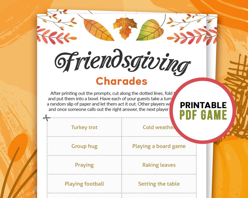 Friendsgiving 32 Charades Prompts Thanksgiving Games for - Etsy