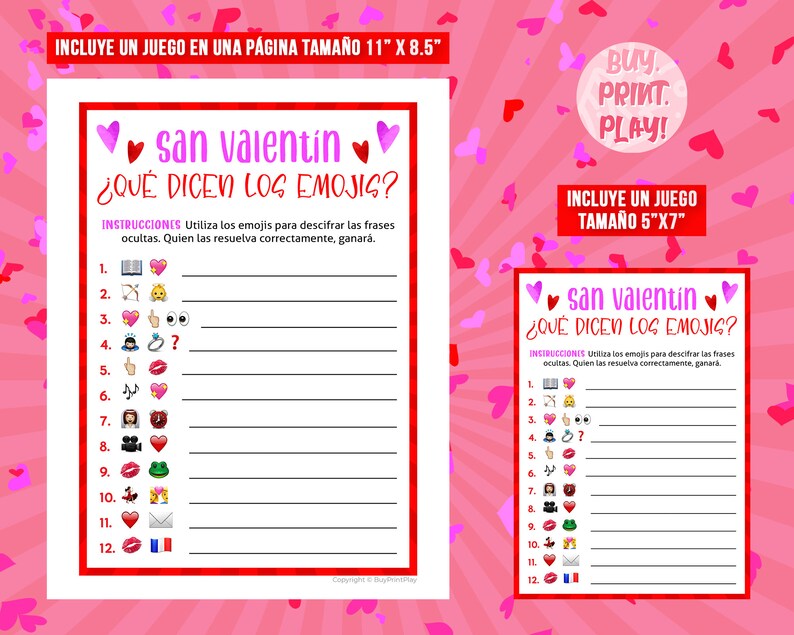 Valentines Day Emoji Pictionary in Spanish Games for Adults - Etsy