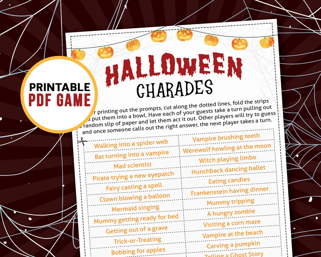 Printable Halloween Charades Prompts Halloween Games for - Etsy
