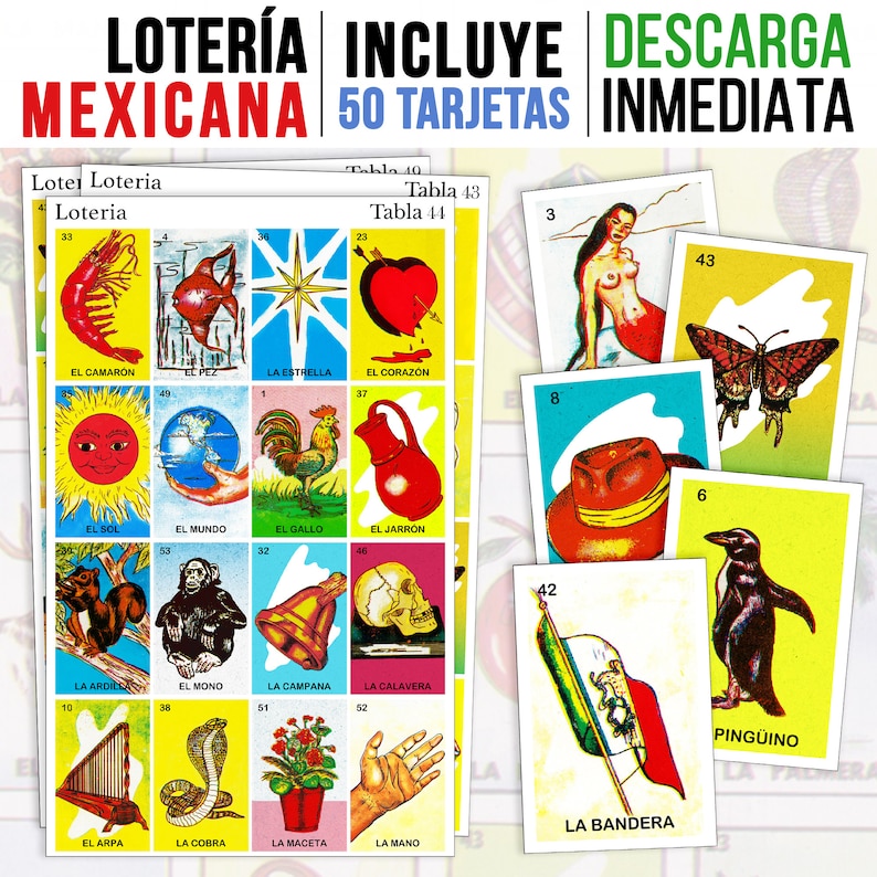50 Mexican Loteria Cards Printable Game Loteria Mexicana - Etsy