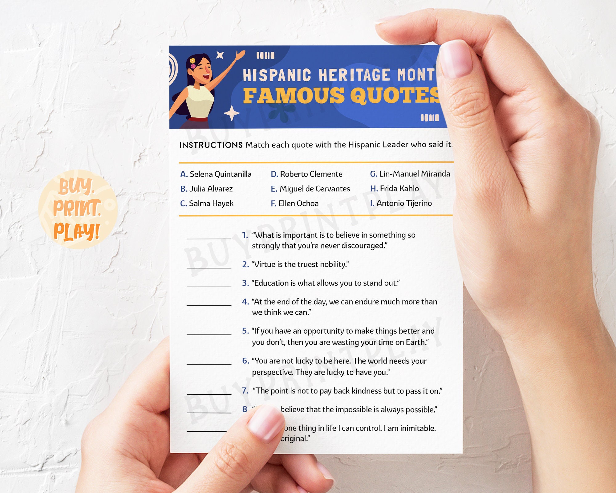 Hispanic Heritage Month Famous Quotes Trivia Game Latin - Etsy