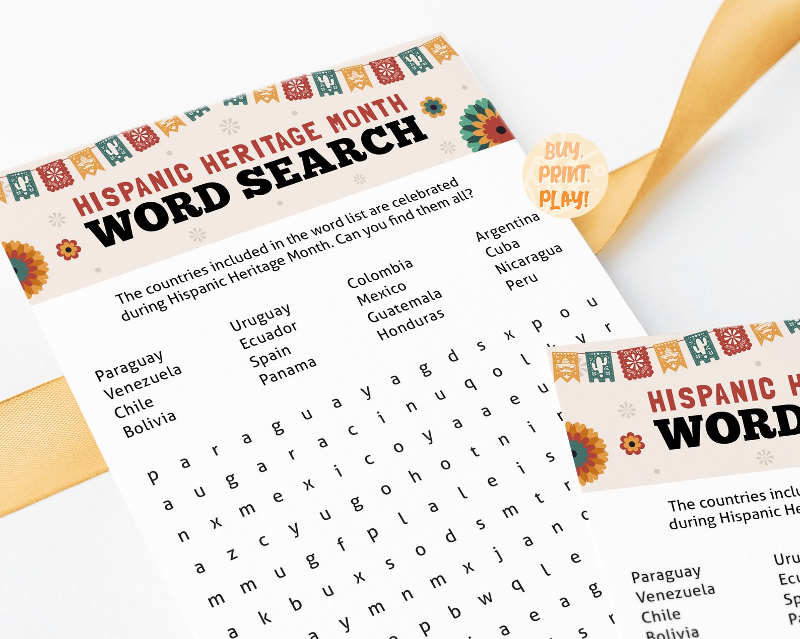 Hispanic Heritage Word Search Game Latino Heritage Month - Etsy