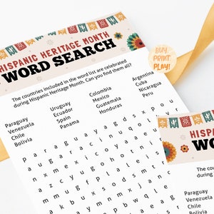 Hispanic Heritage Word Search Game | Latino Heritage Month | Education ...