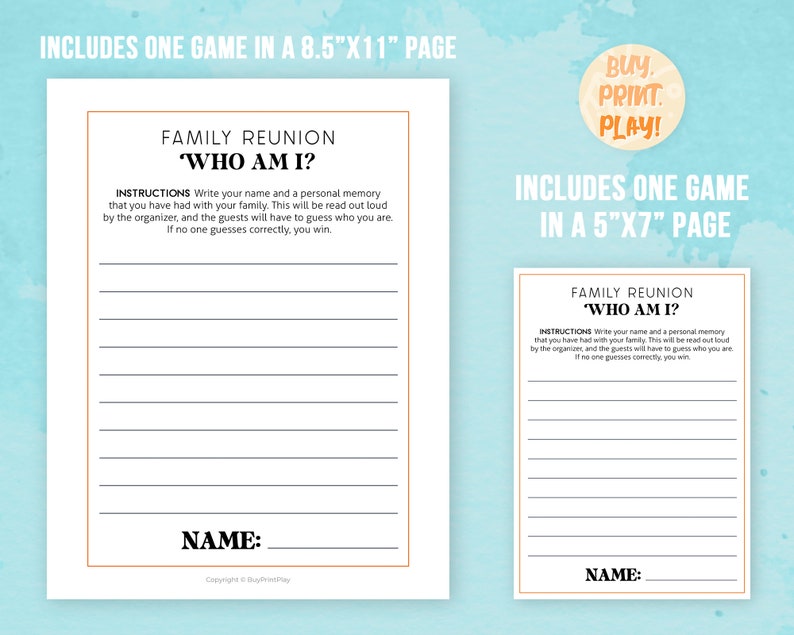 Family Reunion Games Who Am I Family Gathering Activity - Etsy