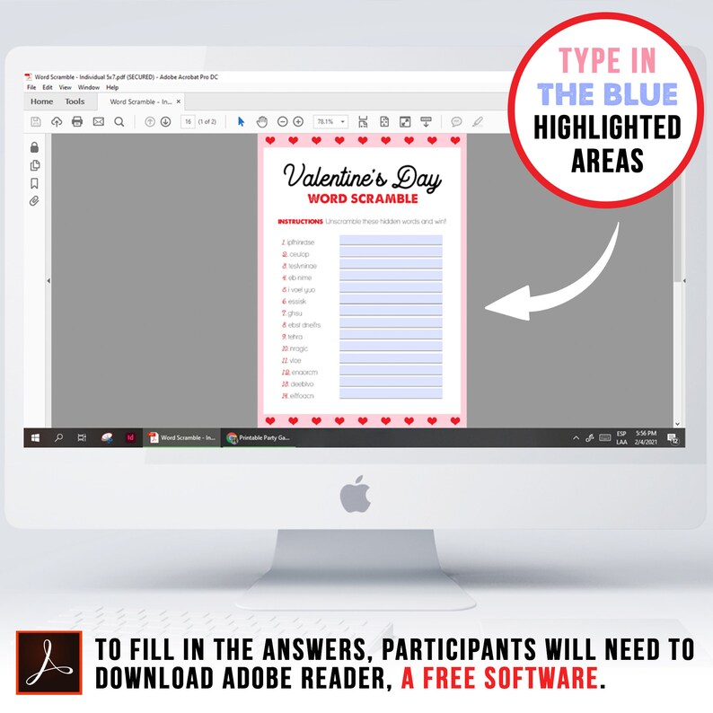 Valentines Games Word Scramble Valentines Day Zoom Party - Etsy