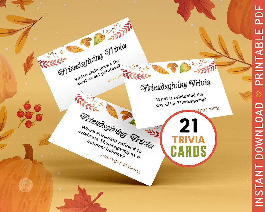 21 Trivia Questions Cards for Friendsgiving Party Fun Thanksgiving ...