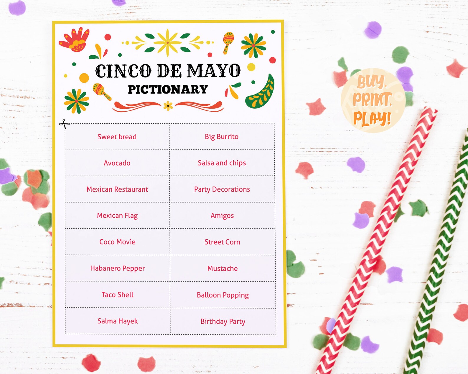 Cinco De Mayo Games Charades & Pictionary Mexican Fiesta - Etsy
