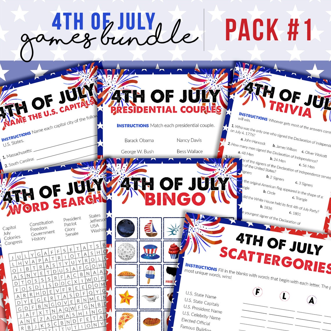 Fourth of July Games Printable Activities Party Games - Etsy