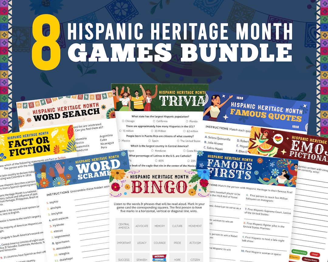 Hispanic Heritage Month Games Bundle | History Printable Activities ...