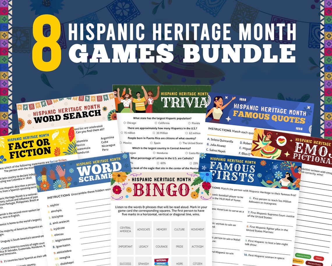 Hispanic Heritage Month Games Bundle History Printable - Etsy