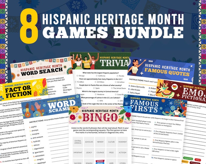 Hispanic Heritage Month Games Bundle | History Printable Activities ...