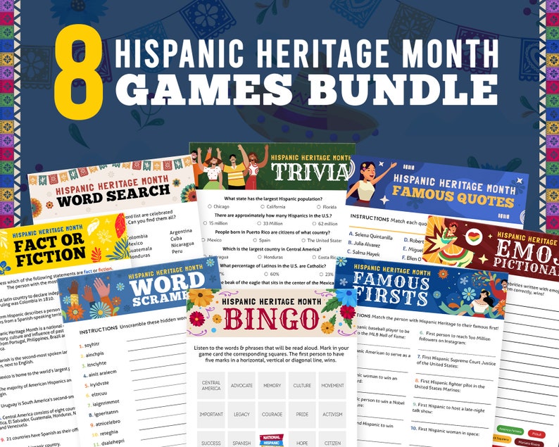 Hispanic Heritage Month Games Bundle History Printable - Etsy