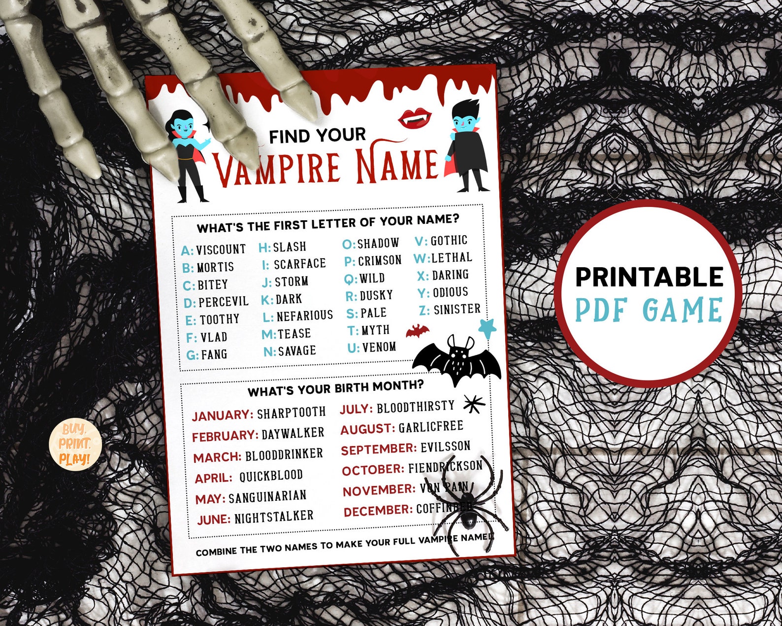 Whats Your Vampire Name Halloween Party Games Vampire - Etsy