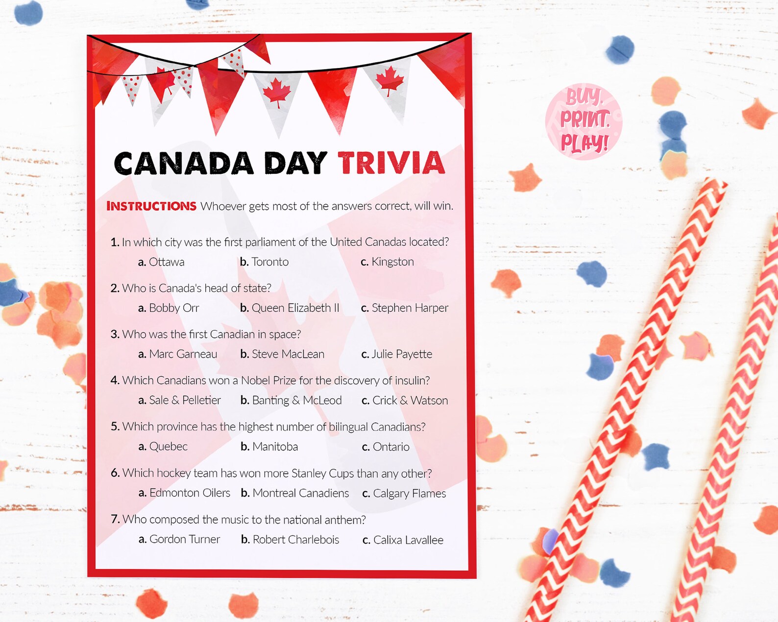 Canada Day Trivia Game First of July Printable Games - Etsy